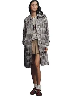 Avec Les Filles Long Gingham Trench Coat Jacket - Light Blue Plaid