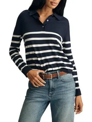 MAVI Striped Wool Polo Sweater - Navy Blazer Stripe