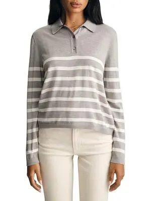 MAVI Stripe Wool Polo Sweater - Light Grey Melange Stripe