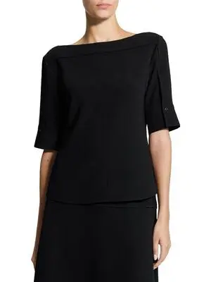 Theory Elbow Sleeve Boat Neck Top - Black