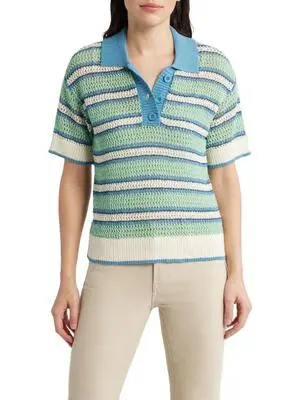 CITY BLUES Open Knit Polo Sweater