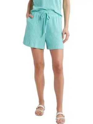 CITY BLUES Rib Drawstring Shorts - Aqua Sky
