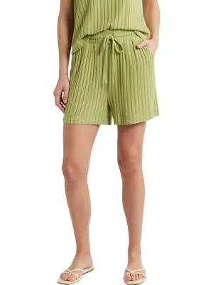 CITY BLUES Rib Drawstring Shorts - Pear