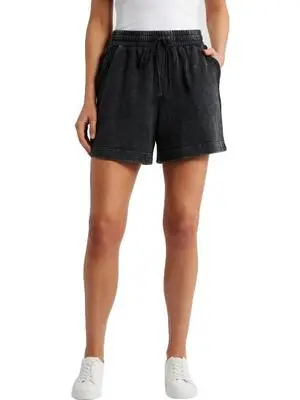 CITY BLUES Crochet Accent Cotton Knit Shorts - Black