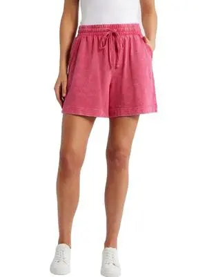 CITY BLUES Crochet Accent Cotton Knit Shorts - Bright Rose