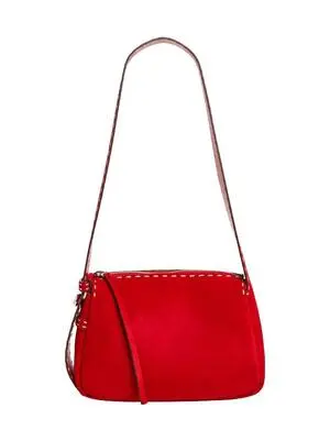 Tory Burch Romy Small Suede Shoulder Bag Red