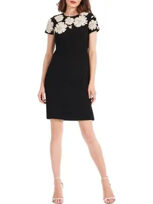EMILY SHALANT Floral Appliqué Crepe Minidress - Black