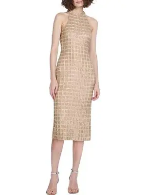 EMILY SHALANT Windowpane Sequin Midi Dress
