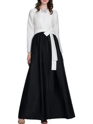 EMILY SHALANT Long Sleeve Taffeta Gown - Ivory/black