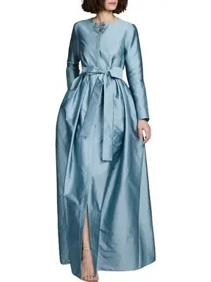 EMILY SHALANT Long Sleeve Taffeta Gown - Light Blue