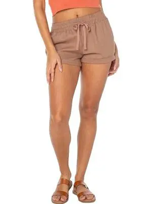 Roxy Laguna Linen Blend Drawstring Shorts - Brownie