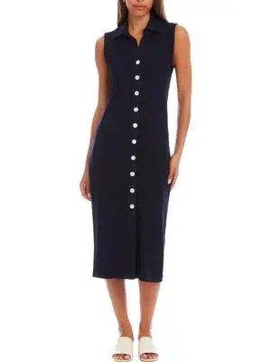 Karen Kane Sleeveless Knit Button-up Midi Dress - Navy