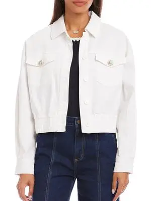 Karen Kane Jewel Button Denim Jacket - Off White