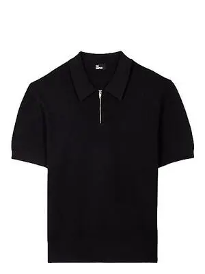 The Kooples Waffle-textured Zipped Knitted Polo Shirt - Dark Navy