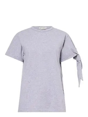 JW Anderson Knotted-sleeve Cotton T-shirt - Mid Grey Melange