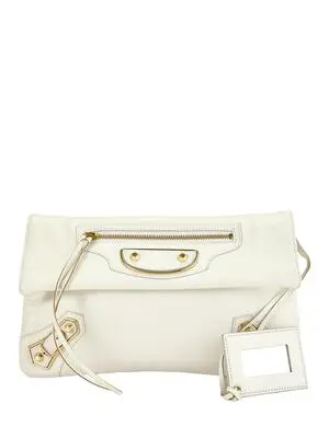 Balenciaga Chevre Metallic Edge Crossbody Clutch - White