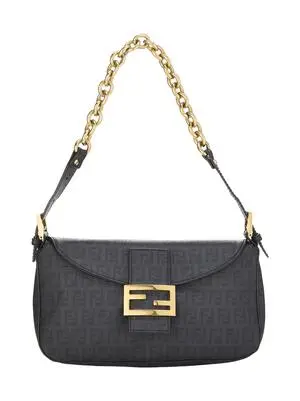 Fendi Zucchino Coated Canvas Shoulder Bag - Black