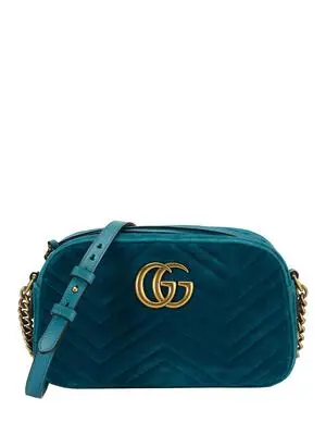 Gucci Velvet Gg Marmont Shoulder Bag - Blue