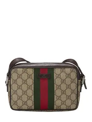 Gucci Gg Supreme Vintage Web Crossbody - Brown