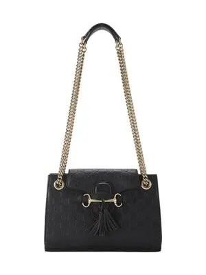 Gucci Ssima Leather Emily Chain Shoulder Bag - Black