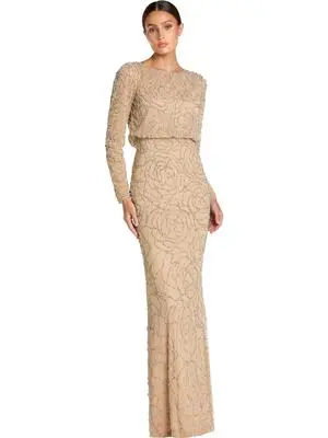Mac Duggal Beaded Blouson Gown - Neutral