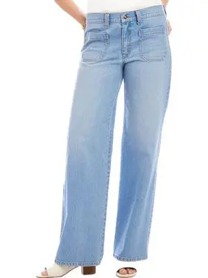 KAREN KANE Lauren Patch Pocket High-Waist Wide-Leg Jeans