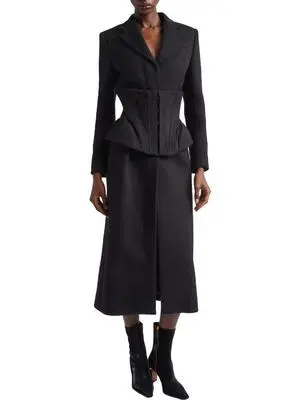 Alexander McQueen Long Cashmere & Wool Corset Coat - Black