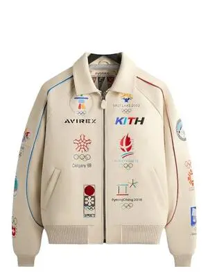 Kith X Avirex Olympics Heritage Leather Bomber Jacket - Tofu