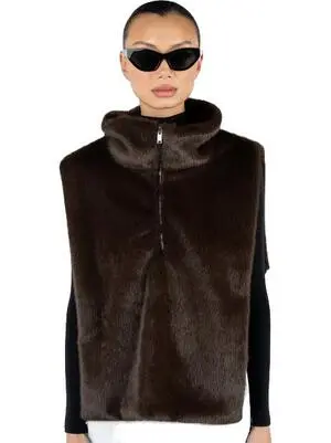WeWoreWhat Faux Fur Mockneck Vest - Dark Brown