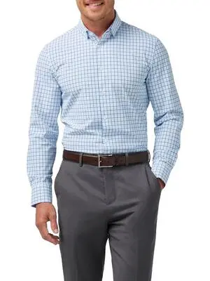 Mizzen+main Leeward Trim Fit Check Performance Button-up Shirt - Cloud Blue Wyatt Plaid