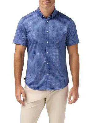 Mizzen+main Halyard Star Print Short Sleeve Performance Button-up Shirt - Coastal Fjord Star