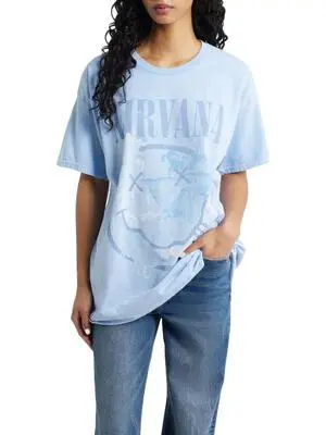 MERCH TRAFFIC Nirvana Smiley Graphic T-shirt - Light Blue