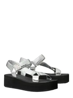 Tory Burch Mellow Platform Sandal - Silver/perfect Black