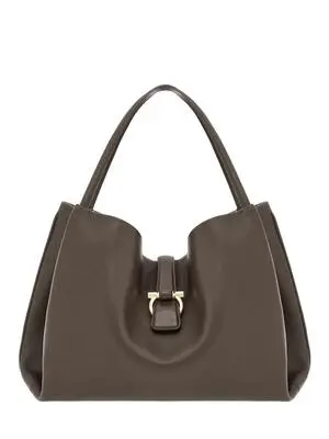 FERRAGAMO Large Leather Shoulder Bag - Grey