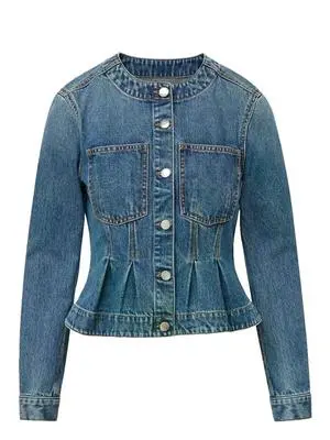 Veronica Beard Buttoned Pleated Denim Jacket - Blue
