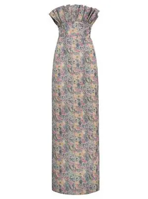 MARKARIAN Ruffled Bodice Floral Maxi Dress - Neutrals
