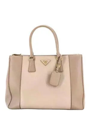 Prada Double Zip Lux Saffiano Leather Medium Tote Bag - Neutrals