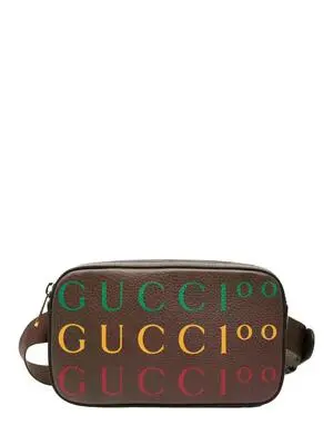 Gucci 2016-2025 100th Anniversary Textured Calfskin Logo Belt Bag - Brown