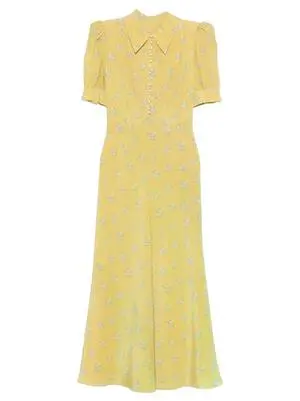 Alessandra Rich Collared Floral Maxi Dress - Yellow