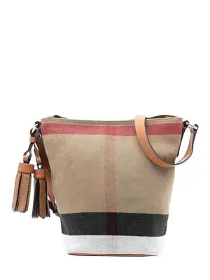 Burberry Mini Mega Check Canvas Ashby Tassel Bucket Bag - Brown