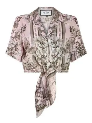 Philipp Plein Butterfly-print Cropped Shirt - Pink