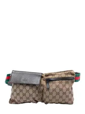 Gucci Gg Canvas Web Double Pocket Belt Bag - Brown
