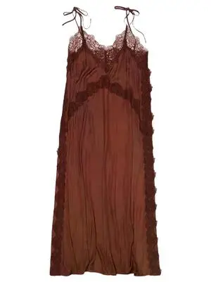 Bimba Y Lola Lace-trim Midi Dress - Brown