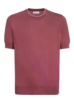 Brunello Cucinelli Cotton Lightweight Knit T-shirt With Contrast Details - Red