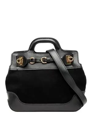 FERRAGAMO 2010-2026 Suede And Calfskin Wanda Top Handle Satchel - Black