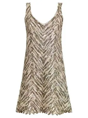 Brunello Cucinelli Chevron Embellished Mini Dress - Neutrals