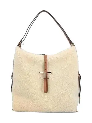 TOD'S Shearling T-buckle Shoulder Bag - Neutrals