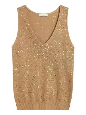 Max Mara Sequin Embellished V-neck Top - Neutrals