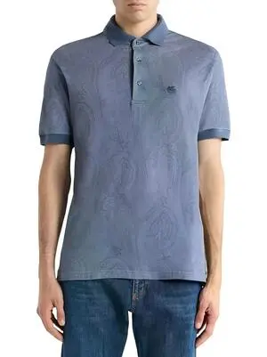 Etro Cotton Polo Shirt With Arnica Motif - Blue