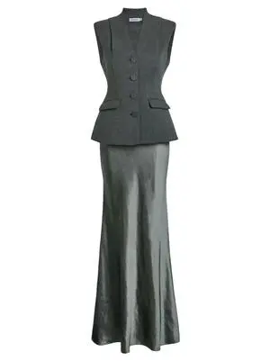SELF-PORTRAIT Buttoned Maxi Dress - Grey